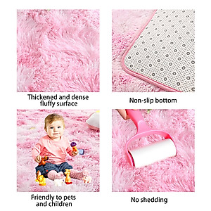 AIMECO Area Rugs for Bedroom, 4X6 Ft Fluffy Rug Carpet Shag Rug for Living Room Bedside Nursery Girls Bedroom, Tie-Dyed Pink
