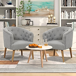 KOTEK Accent Chair Set of 2, Upholstered Comfy Club Chair with Solid Rubber Wood Legs, Mid Century Modern Chair W/Adjustable Foot Pads, Tufted Armchair for Living Room, Bedroom, Office