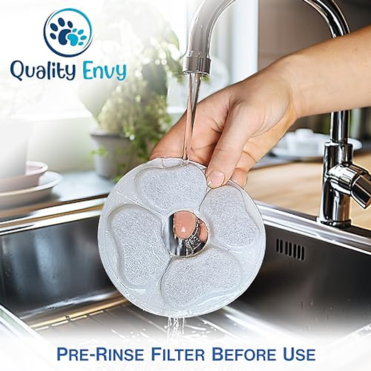 QUALITY ENVY 8 Filters & 8 Sponges Replacement Pack | Food Grade Fabric and Coconut Carbon | Cat & Dog Water Fountain Filters | Pet Water Dispenser Filter for Cats & Dogs