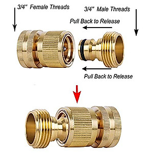 SHOWNEW Garden Hose Quick Connectors, Solid Brass 3/4 inch GHT Thread Easy Connect Fittings No-Leak Water Hose Male Female Value Pack (5)