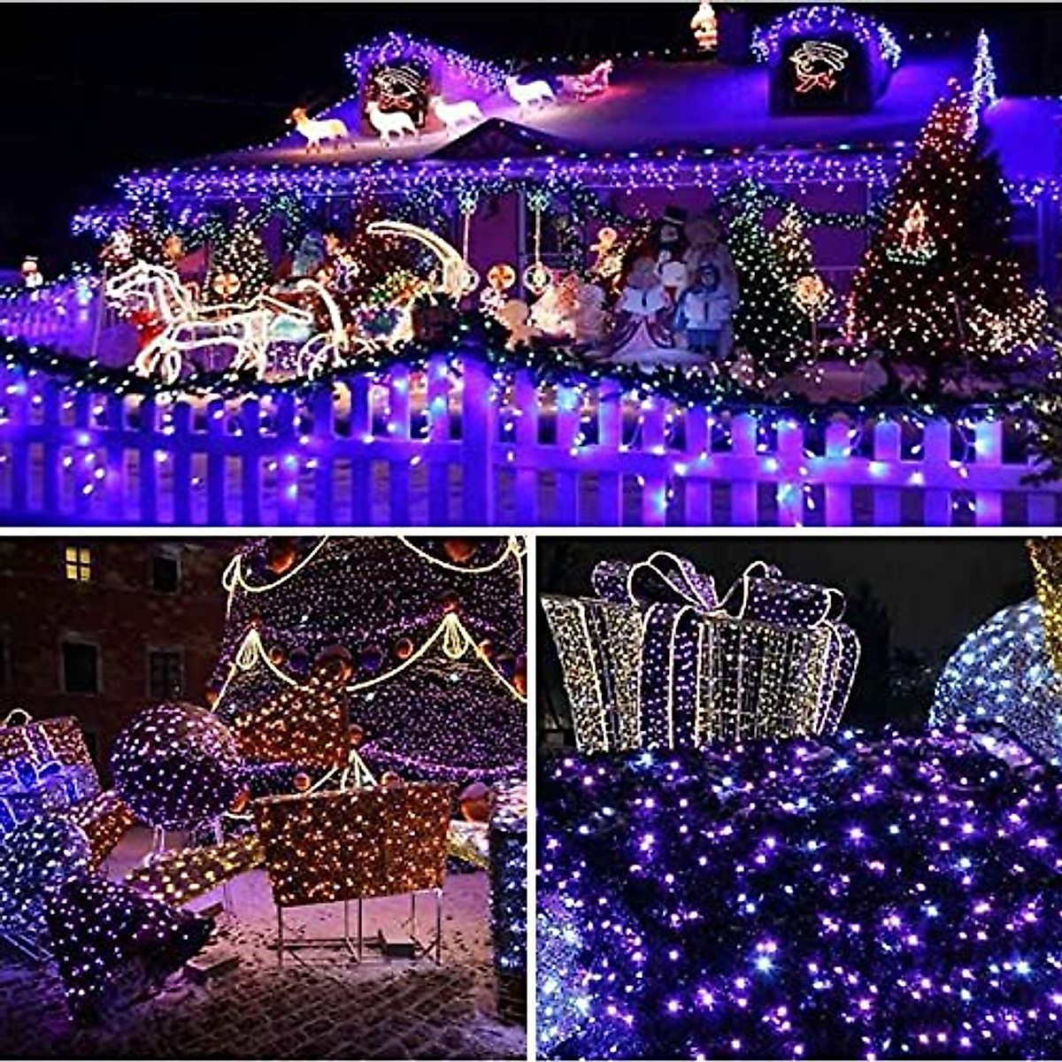 JFNV-200 LED Solar Purple Christmas Lights,String Lights,Waterproof Fairy Lights for Xmas, Home, Wedding, Patio, Lawn, Garden, Porch, Party and Holiday Decorations,8 Modes Light