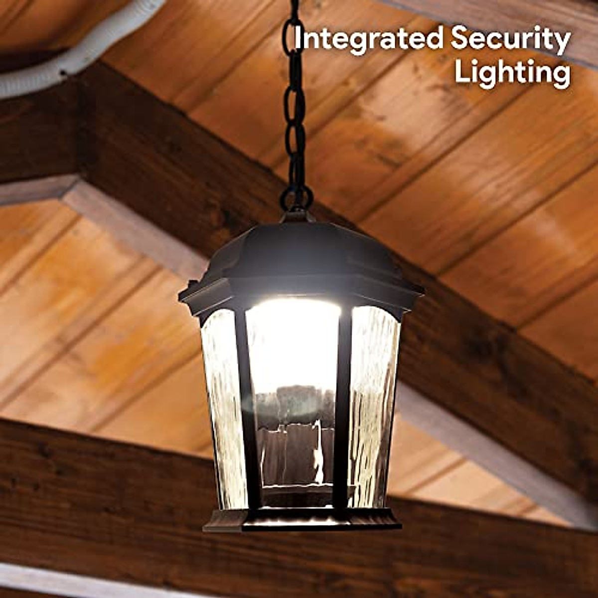 Euri Lighting EHL-130W-MD, Flickering Flame Hanging Lantern, Water Glass, with Integrated Security Light (3000K), Wall Switch Selectable Function, Water Glass, Oil Rubbed Bronze Housing