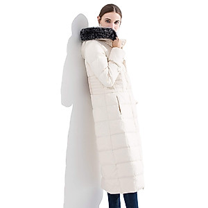 Obosoyo Women's Hooded Thickened Long Down Jacket Maxi Down Parka Puffer Coat (White, S)