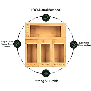PJHOME Food Storage Bag Organizer Holders Bamboo Kitchen Cabinet Drawer Organization Compatible with Gallon, Quart, Sandwich & Snack Variety Size Bags