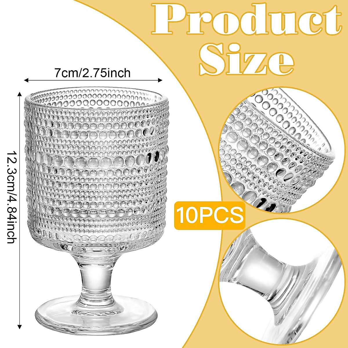 Hobnail Drinking Glasses, 8 oz Vintage Wine Glasses, Goblet Glasses Set of 10, Vintage Glassware for Iced Tea, Wine, Beer, Juice, Cocktail, Whiskey