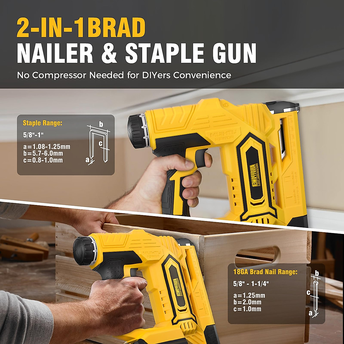 ALLOYPOWER 18GA Nail Gun Battery Powered, 2 in 1 Cordless Brad Nailer/Electric Stapler with 2.0Ah Battery & Charger,1000pcs Nails and 1000pcs Staples Included for HOM