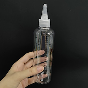 NANSHINE 10pcs 250ml(8.45oz) Plastic Bottle Pointed Mouth Top Cap Transparent Dispensing Bottle Squeeze Bottle with Graduated Measurement For Arts Crafts,Liquids,Inks,Oils,Shampoo,Lotion