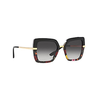 Dolce & Gabbana DG4373-34008G Sunglasses BLACK ON WINTER FLOWERS PRINT w/GREY GRADIENT BLACK 52mm