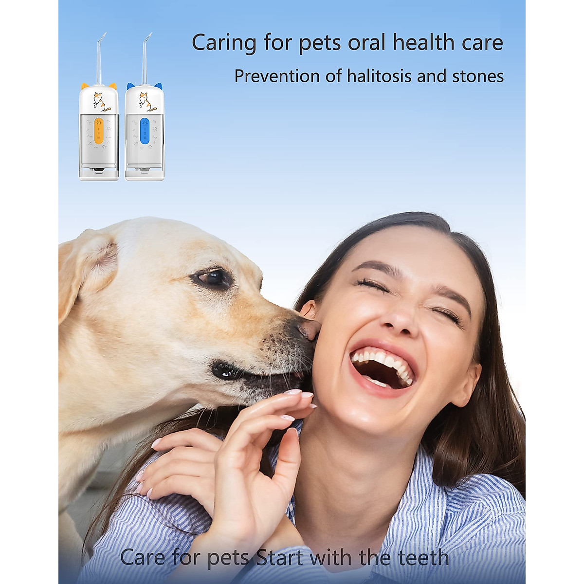 Fumzen Cordless Water Flosser Dental Care for Pets Portable Water Teeth Cleaner for Dogs Oral Irrigator with 3 Modes 2 Jet Tips IPX7 Waterproof Pets Cats Dogs Teeth Cleaning (Blue)