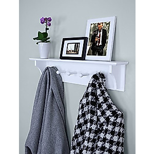 Ballucci Floating Coat and Hat Wall Shelf Rack, 5 Pegs Hook, 24", White