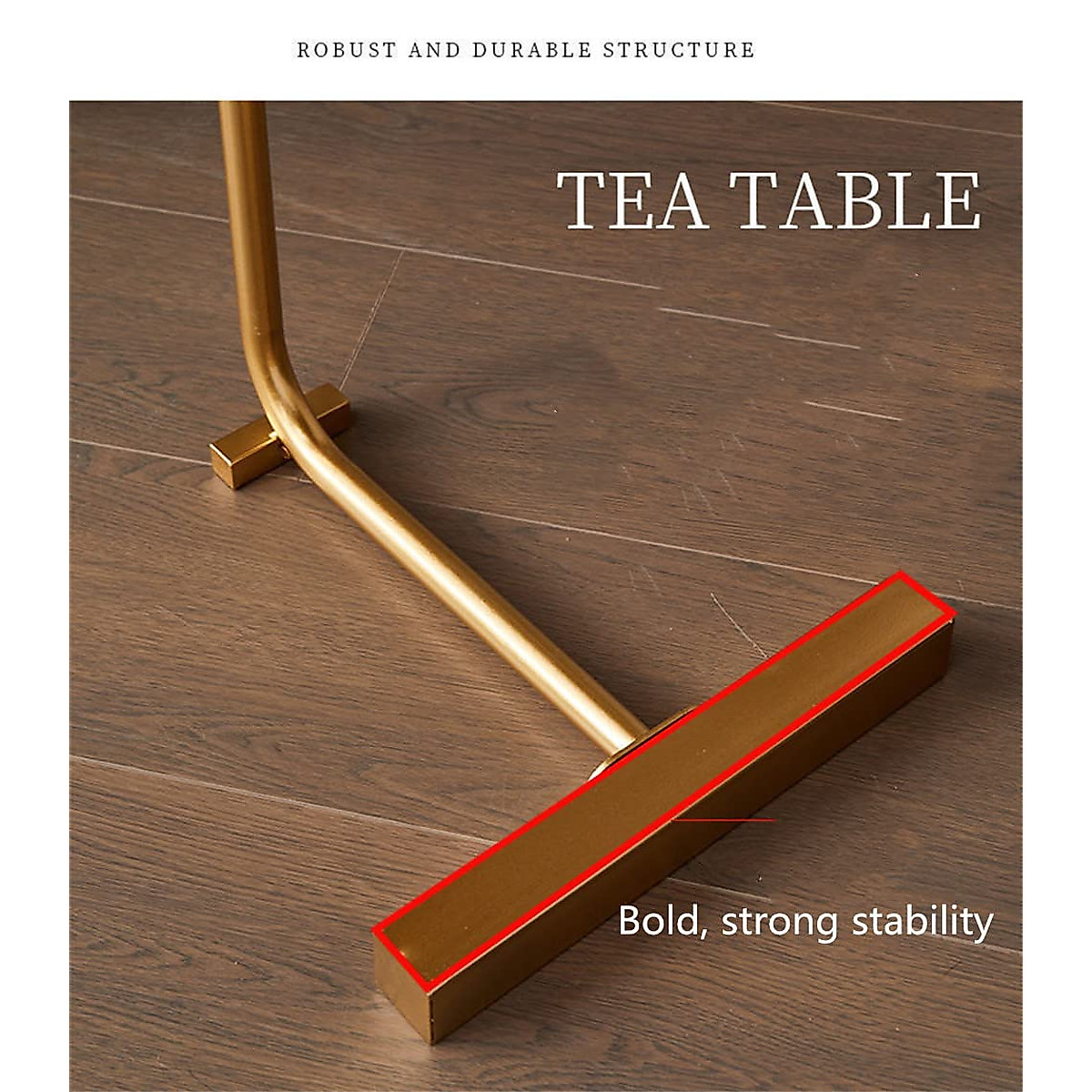 WANLIAN Small Side Table,23inch C Shaped End Table for Sofa and Bed, TV Tray Table with Metal Frame for Couch, Living Room, Bedroom (Brown+Gold)