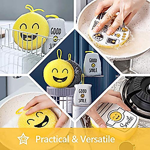 MTZRFLL Smiley Scrub Sponges, Non-Scratch Kitchen Cleaning Sponges, Multi-Purpose Microfiber Dishwashing Sponge for Dishes (8 Pack)