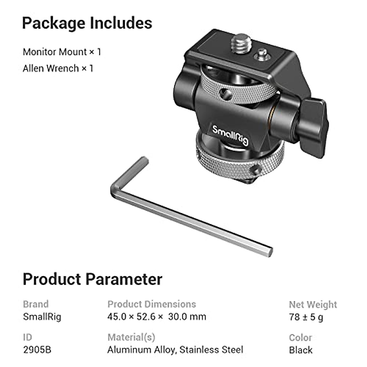 SMALLRIG Field Monitor Mount Monitor Holder Swivel and Tilt Adjustable with Cold Shoe Mount for 5" and 7" Monitor - 2905