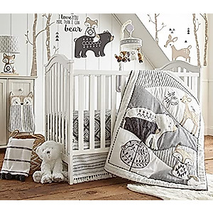 Levtex Baby - Bailey Musical Rotating Baby Crib Mobile - Plush Foxes, Bear and Deer - Charcoal, Taupe, White - Nursery Accessories