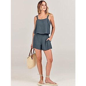 ANRABESS Womens 2 Piece Linen Sets Square Neck Crop Short Lounge Matching Sets 2024 Summer Trendy Beach Outfits 1020shenhui-XL