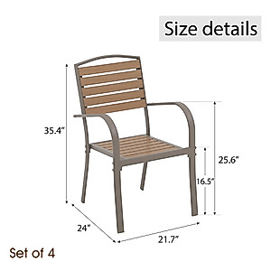 i-VTIES Patio Dining Chairs Set of 4,Outdoor Stackable Dining Chairs with Backrest & Armrest,Aluminum Frame Patio Furniture Chairs for Garden,Backyard,Lawn & Deck,Teak