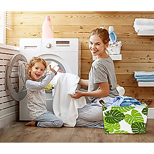 TIBAOLOVER Rectangle Storage Bin with Handles for Kids Toy/Playroom OrganizationDecor/Toy Bin/Closet/Christmas Shelf Gift Baskets/Baby Hamper (Green Leaf)