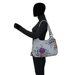 Anuschka Women’s Genuine Leather Triple Compartment Large Satchel - Hand Painted Exterior - Floral Charm