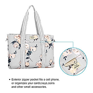 MOSISO Laptop Tote Bag for Women (17-17.3 inch), Canvas Camellia Multifunctional Work Travel Shopping Duffel Carrying Shoulder Handbag, Grey