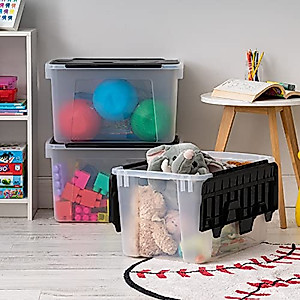 IRIS USA 50.72qt Clear View Wing-lid Plastic Storage Organizing Container Bin, Clear/Black