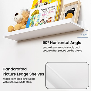 Picture Ledge Shelf, Floating Shelves Set of 2, Solid Pine Wood 72'' Long Large Nursery Book Shelves for Toys Storage, Kids Bookshelf for Living Room Bedroom Decor Books Photo Frames, White