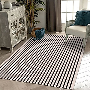 LEEVAN Washable Area Rug 5'x8' Living Room Area Rug Soft Bedroom Rug Black and White Striped Rug for Kitchen Dining Room Playroom Mudroom Dinning Room Entryway