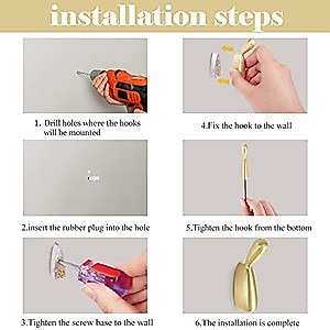 Decorative Wall Mounted Hooks Gold Wall Hooks Unique Modern Coat Hook Heavy Duty Towel Hook Hardware Robe Hooks Zinc Alloy Hooks Single Hooks for Hanging Clothes Hat for Bathroom 4 Pack