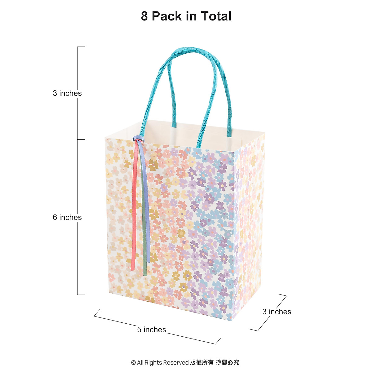 Cheerland Floral Gift Bags with Ribbons Colorful Daisy Paper Goodie Bag Tea Party Pastel Candy Bags Baby Shower Flower Kids Birthday Girls Fairy Garden Party Supplies & Favors - Pack of 8