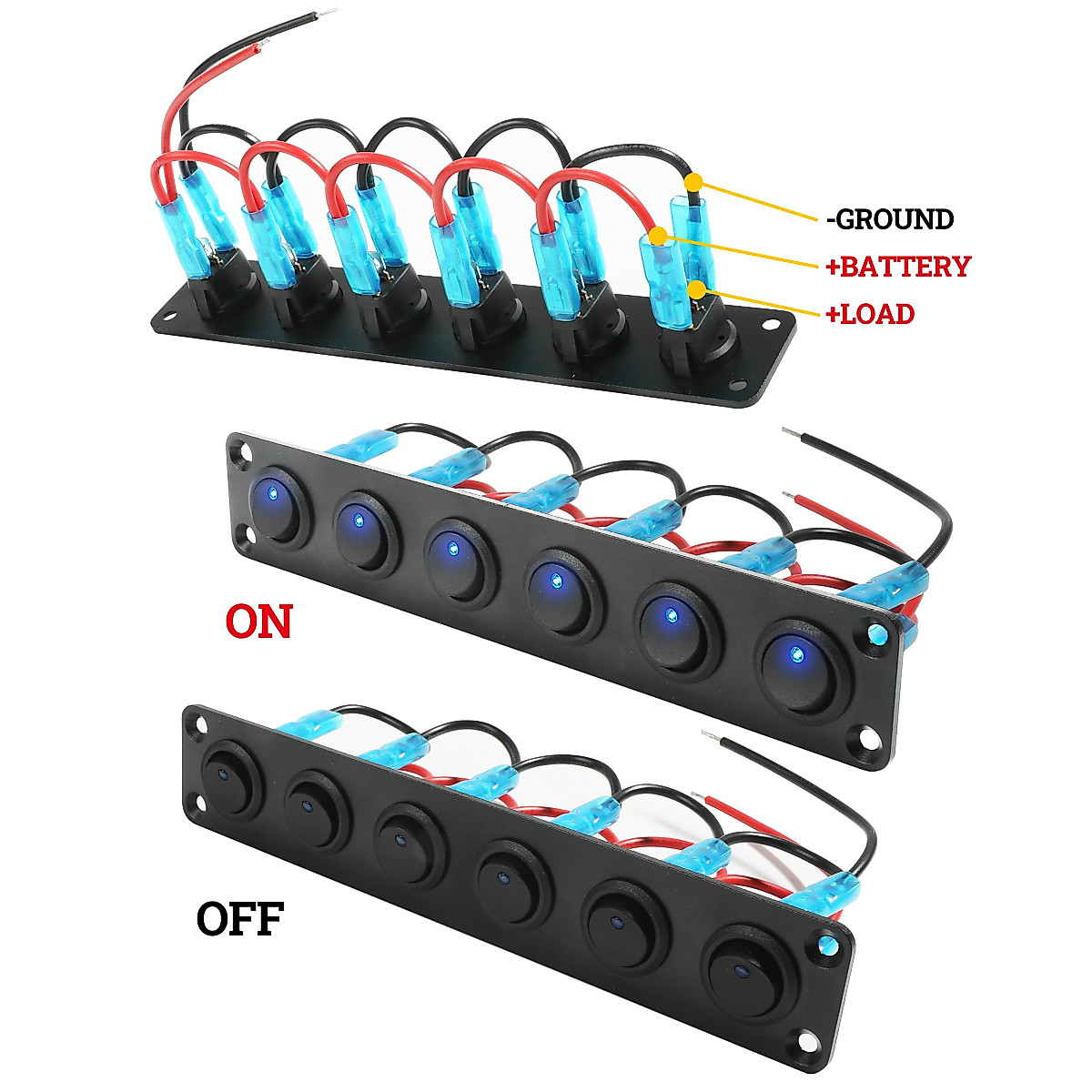 Zlirfy 6 Gang Rocker Switch Panel,12V Rocker Toggle Switch Panel,Car Modification Ignition Toggle,3 Pin 12 VDC 20A SPST On-Off Switch,Vehicle Toggle Switch Button Board