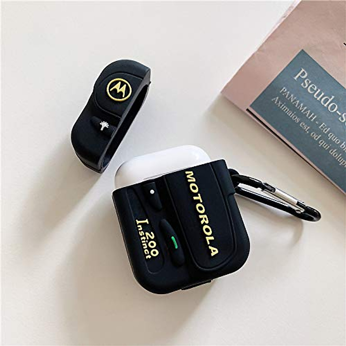 BONTOUJOUR Case Compatible with AirPods Pro, Creative Classical Black Vintage Beeper Pager Shape TPU Silicone Cover Case Protective Skin for AirPods Pro +Hook