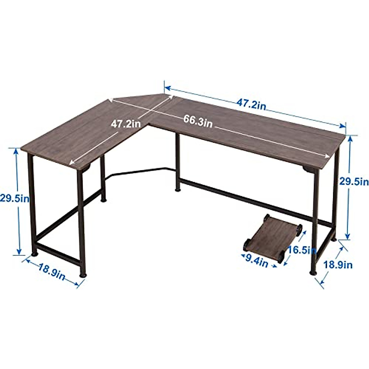 VECELO L-Shaped Corner CPU Stand Study Writing Table Workstation Gaming Computer Desk for Home Office,Coffee, 66