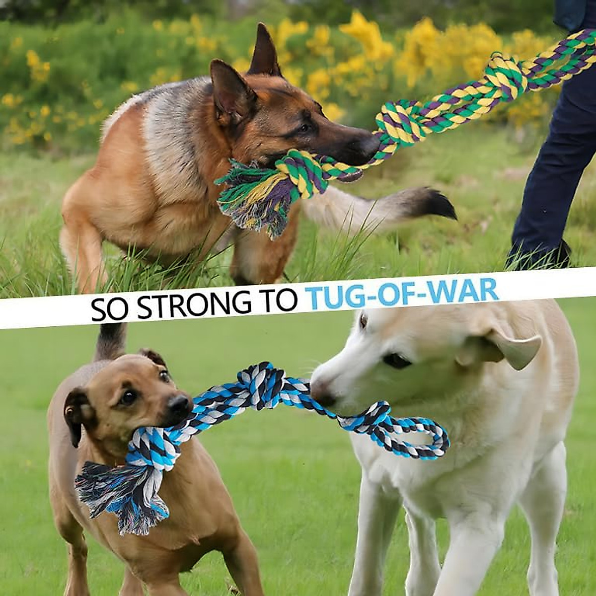 TUAHOO Heavy Duty Dog Rope Toy for Large Breed, Indestructible Dog Toy for Aggressive Chewers, 100% Cotton Tough Rope Chew Toy, Tug of War Dog Pull Rope for Boredom, Teeth Cleaning (2 Pack,780g)