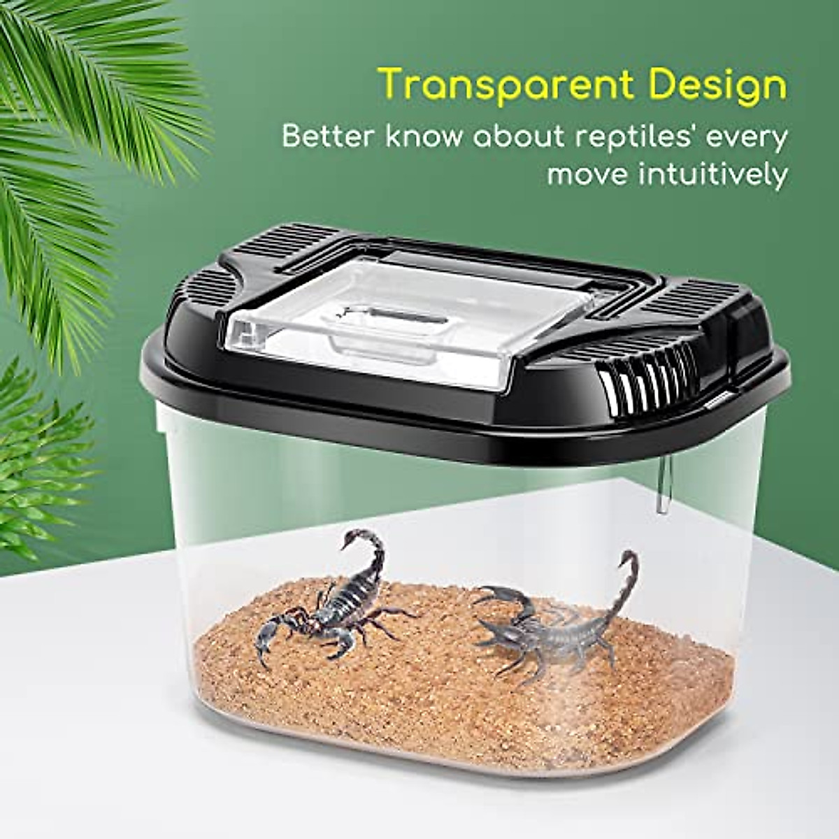 Plastic Reptile Terrarium, Nobleza Reptile Tank with Handle for Lizard Hermit Crab Turtle, Portable Reptile Enclosure for Tarantula Spider Tortoise Cricket, Medium Critter Keeper for Small Animal