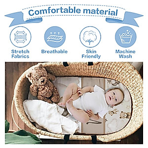 Personalized Bassinet Sheet Set 2 Pack for Baby, Custom Bassinet Mattress Sheets with Name, Universal Fitted for Various Cradle Mattress Pad, Blue & Brown Bear Bassinet Sheets for Boys (16" x 32")