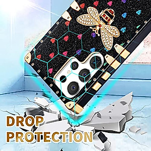 Loheckle for Samsung Galaxy S23 Ultra Case for Women, Designer Square Cases for Galaxy S23 Ultra Case with Ring Stand Holder and Lanyard, Stylish Bees Luxury Cover for Samsung S23 Ultra
