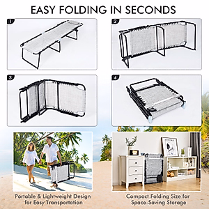 Tangkula Foldable Beach Lounge Chair for Outside, Sunbathing Chair with Removable Headrest, 4-Position Adjustable Backrest, Portable Tanning Chaise Lounger for Yard, Patio, Beach, Camping (1, Grey)