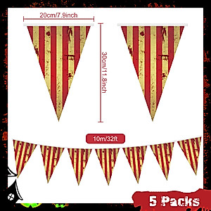 5 Packs Carnival Circus Party Decorations Halloween Striped Pennant Banner Bloody Splatter Carnival Decor Triangle Bunting Flag for Carnival Birthday Halloween Party Decorations, 7.9 x 11.8 Inches