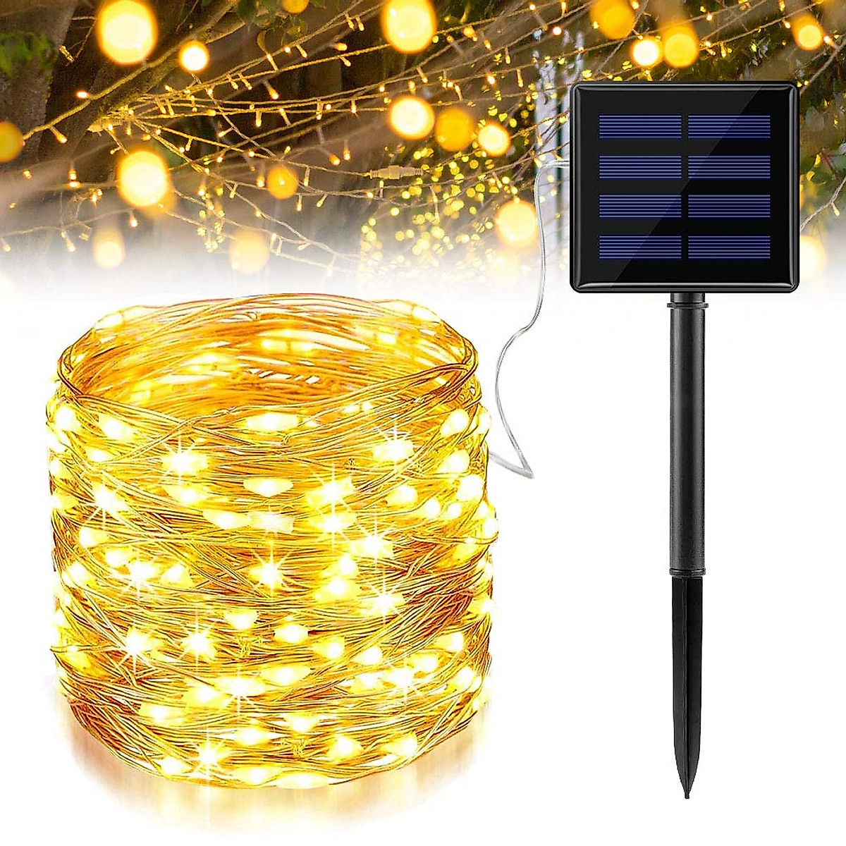Solar String Lights, Ankway 200 LED Fairy Lights 8 Modes 3-Strands Copper Wire 72 ft Waterproof IP65 Solar String Lights Outdoor Indoor Patio Garden Christmas Decorative (Warm White)