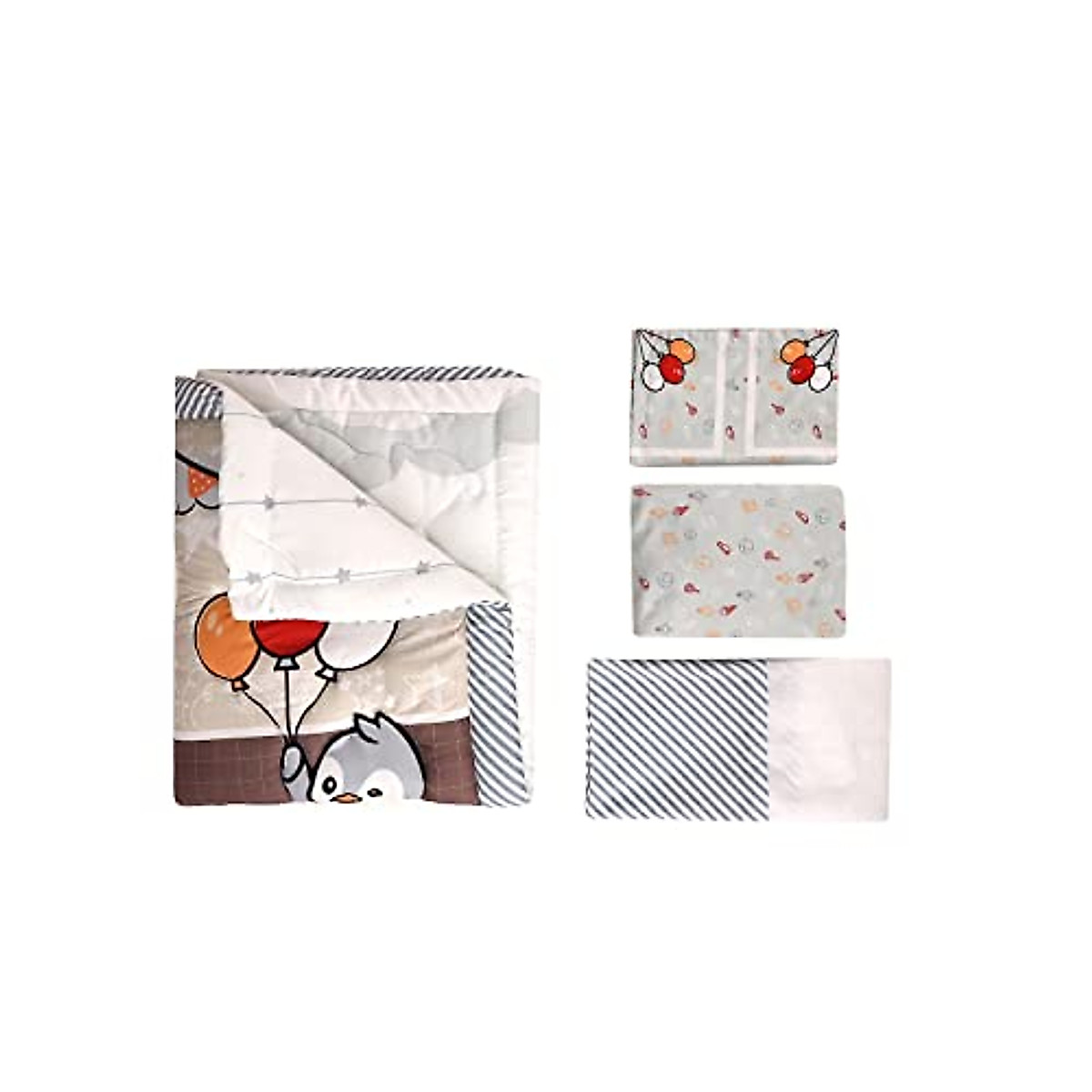 Geapul 4 Piece Boho Breathable Soft Crib Bedding Set for Boys,Jungle Animals Nursery Bedding Set,Crib Quilt,Pillowcase,Crib Skirt,Crib Sheet (Party Time,4-Pcs)