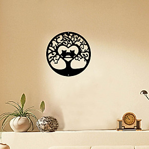 CREATCABIN Metal Wall Art Ornaments Owl Decor Wall Hanging Plaques Iron Wall Art Sculpture Sign for Indoor Outdoor Home Living Room Kitchen Garden Office Decoration Black 11.8inch