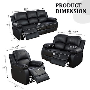 Ocstta Leather Recliner Sofa for Living Room Furniture Set,Recliner Sofa Set for House/Office(Leather Sofa Loveseat 1 Pieces) Black