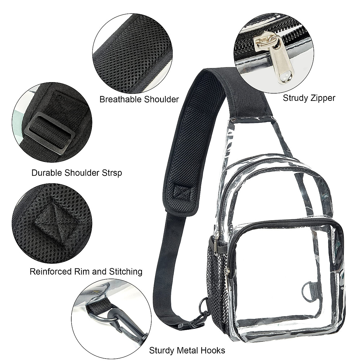 Clear Sling Bag Stadium Approved, Multipurpose Clear Shoulder Backpack, Casual Chest Daypack for Hiking, Stadium or Concerts