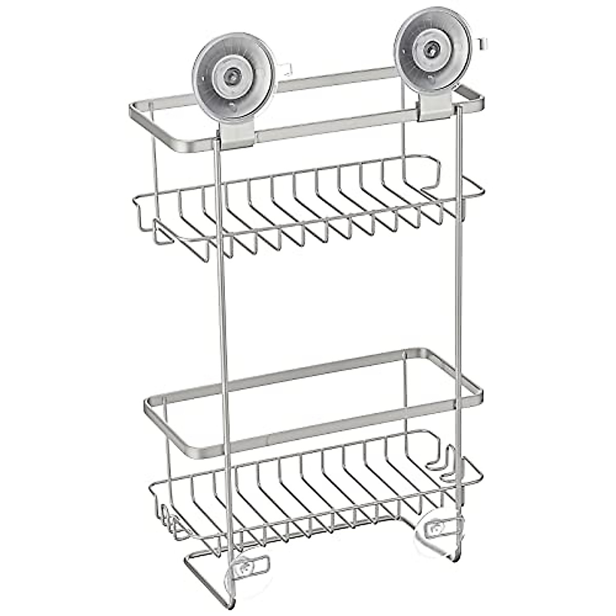 iDesign Everett Metal Push Lock Suction Shower Caddy, Bath Organizer Holds Shampoo, Razors , Conditioner, Soap, 9.1" x 4.53" x 3.63", Satin