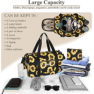 Pritent Gym Bag for Women with Shoe Compartment, Sport Gym Tote Bags Waterproof Travel Duffle Carry on Weekender Overnight Bag for Hospital Yoga Beach Maternity Mommy 20inch Sunflower