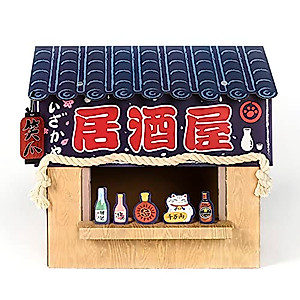 SMILE PAWS Cardboard Cat House with Scratcher, Cat Condo, Bed, Toys, Cat Izakaya Bar Scratcher house for Outdoor/Indoor Cats, Cat Play House & Home Décor, Easy to Assemble for Cats Bunny Small Animals