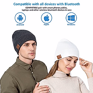 beanie MUSICBEE Bluetooth V5.2 Wireless Knit Winter Cap, 24 Hour Play time, Built-in Microphone and HD Stereo Speakers, Wool Lined for Outdoor Homes and Gifts - Neutral (Charcoal)