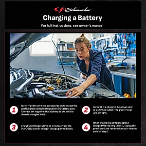 Schumacher Electric SC1282 Fully Automatic Battery Charger and Maintainer for Motorcycles, Power Sports, Lawn Tractors, Cars, SUVs, and Boats, 10 Amps, 12 Volt, Black, 1 Unit