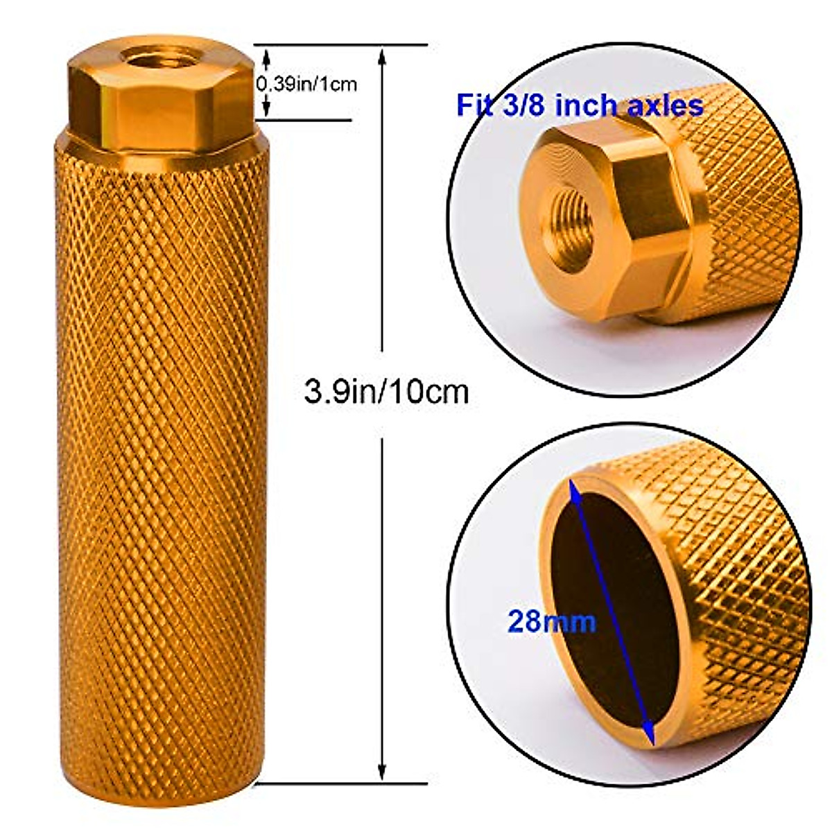 Vuwuma Amotor Bike Pegs Aluminum Alloy Anti-Skid Lead Foot Bicycle Pegs BMX Pegs for Mountain Bike Cycling Rear Stunt Pegs Fit 3/8 inch Axles (Yellow) 11