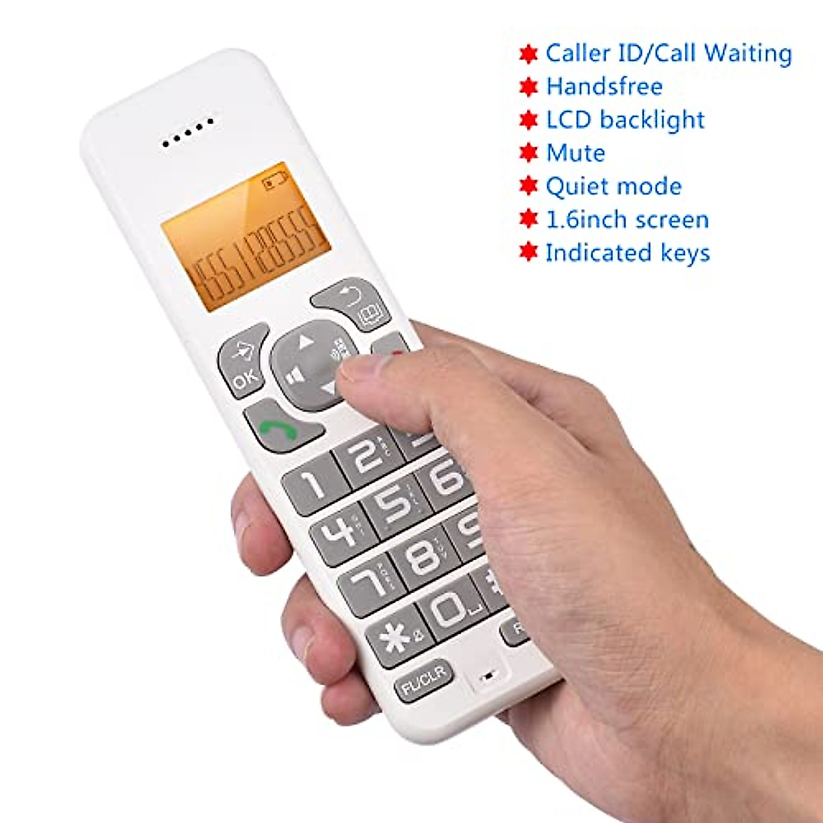 wugui D1102B dless Phone with Answering Machine Caller ID/Call Waiting 1.6 inch Backlight L 3 Lines Screen Display Re able Batteries Port 16 Languages for Office Home Conference