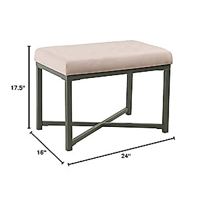 Homepop Home Decor | Upholstered Tufted Velvet Ottoman Bench | Ottoman Bench for Living Room, Pink Blush Velvet